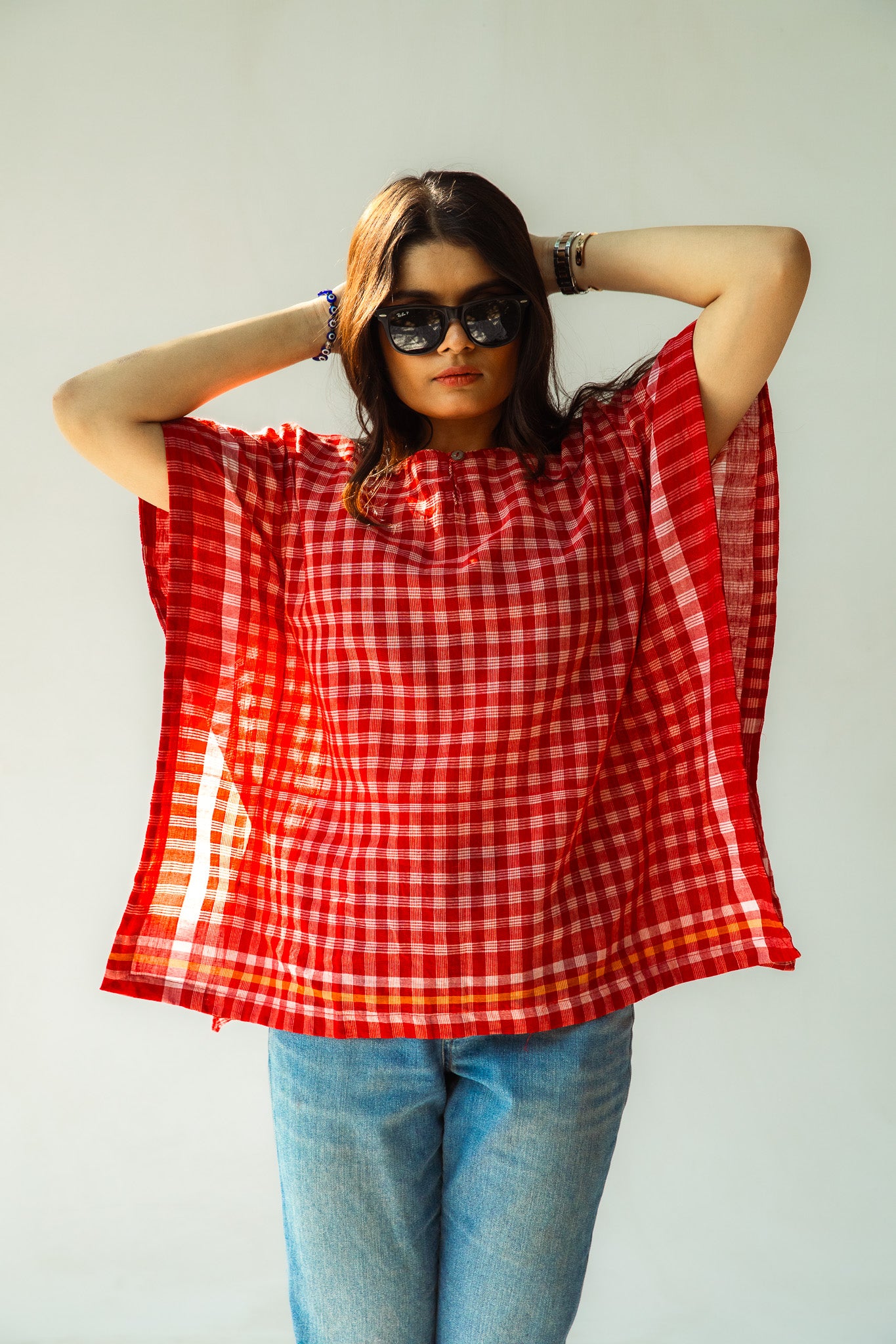 Red Gamcha Cotton Textile Easy Breezy Comfortable Kaftan Top – 145 East ...